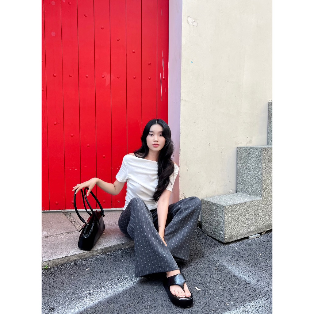 [Hoả tốc HCM] Áo thun nữ bẹt vai tay ngắn nhún eo form ôm tôn dáng ...