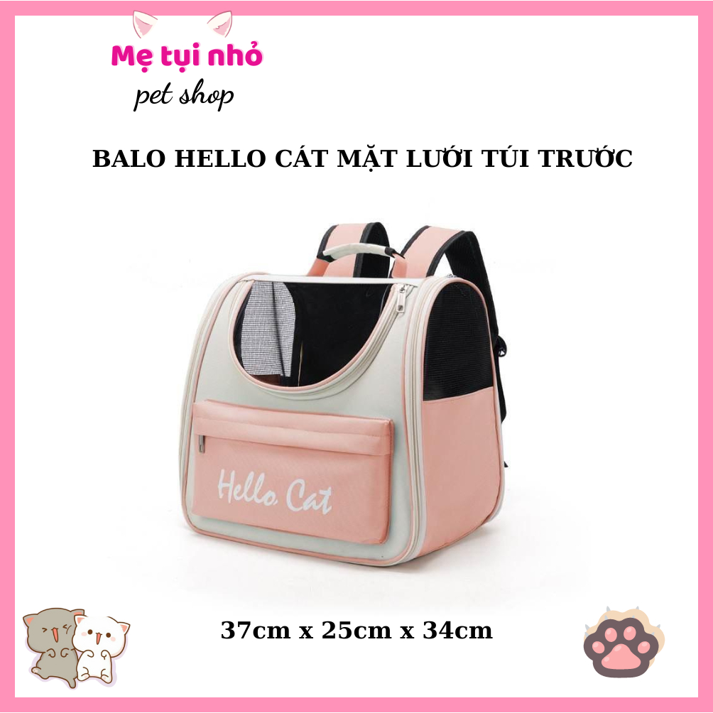 Balo Hello Cat cho chó mèo mặt lưới thoáng khí kèm 1 túi đựng đồ phía ...