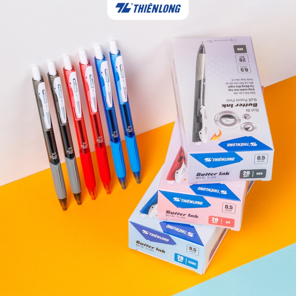 Combo 5 Bút bi Thiên Long TL-095 ngòi 0.5mm - Bút bi Butter Ink viết 3 ...