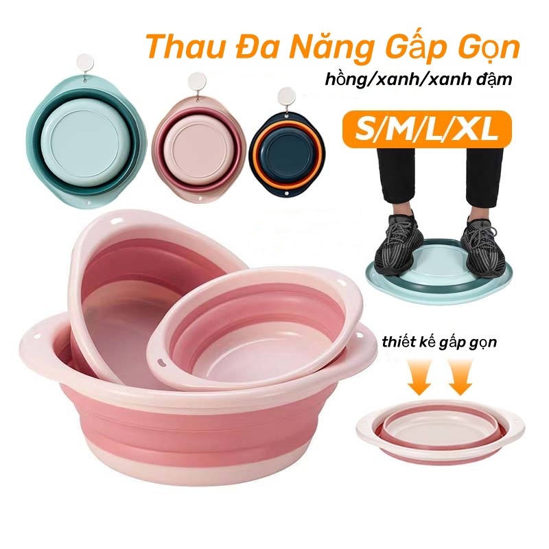 Chậu gấp gọn silicon đa năng,thau rửa mặt,rau,gắn tường treo nhà bếp ...