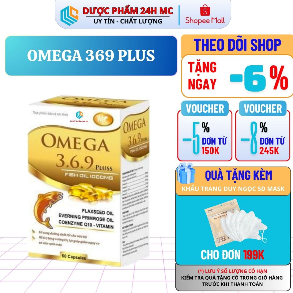 Viên Uống Hỗ Trợ Omega 369 Plus DƯỢC PHẨM 24HMC sáng mắt, đẹp da, tăng sức đề kháng Lọ 60 viên ...