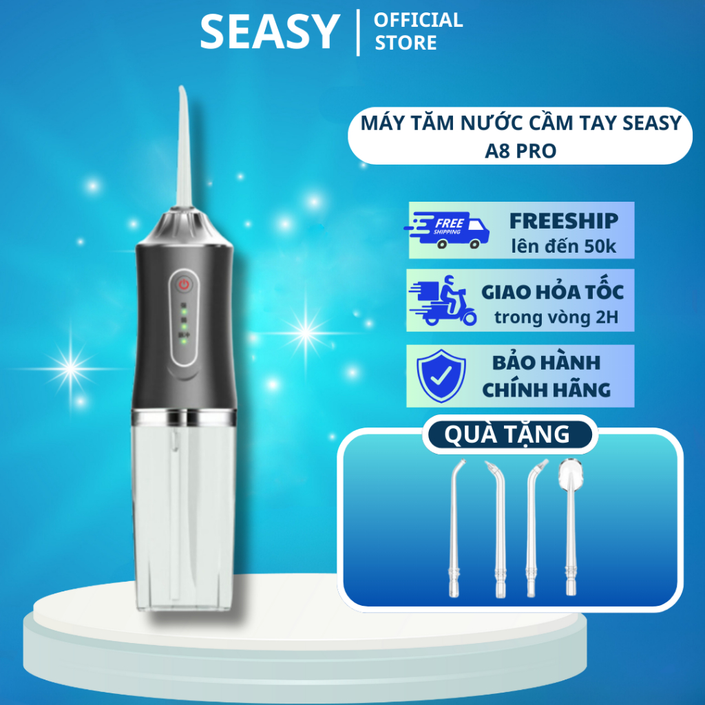 Máy Tăm Nước Cầm Tay SeaSy A8 Pro 3 Chế Độ Vệ Sinh Răng Miệng - Tặng Kèm 4 Đầu Tăm Chuyên Dụng ...