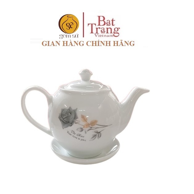 Ấm pha trà gốm sứ Bát Tràng dung tích 500ml, họa tiết hoa hồng, có kèm ...