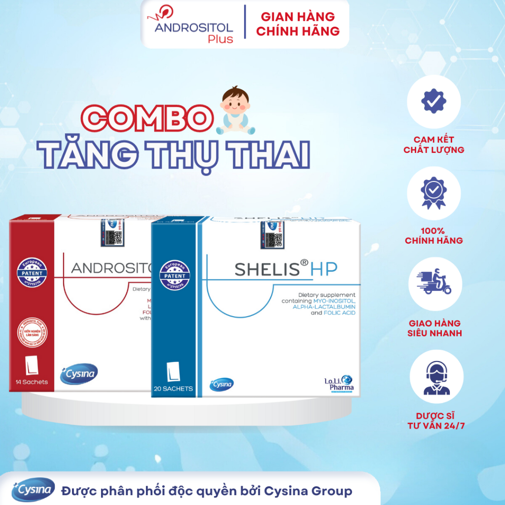 [Combo Tăng Thụ Thai] ANDROSITOL PLUS, SHELIS HP - Hỗ Trợ Bổ Trứng, Bổ ...