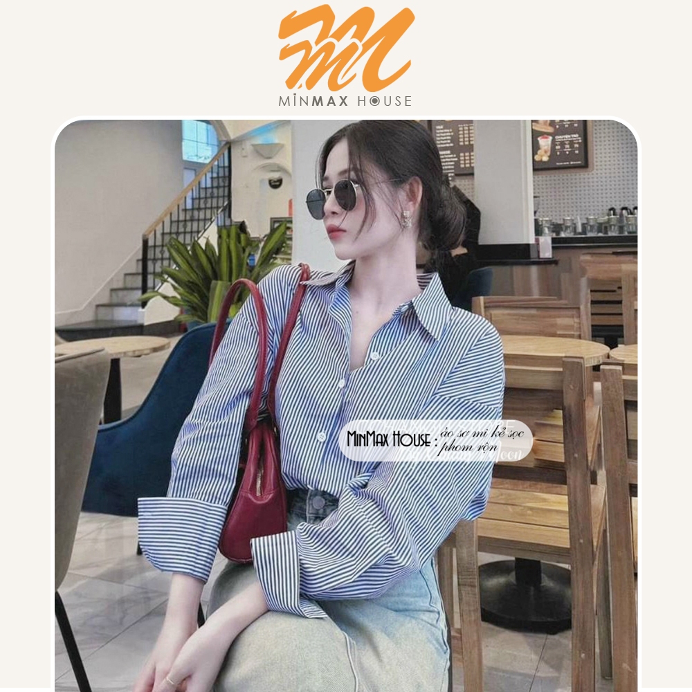 [XẢ KHO] Áo sơ mi nữ Minmax House Áo sơ mi kẻ sọc xanh đen phom rộng basic dễ phối đồ-HH90 ...