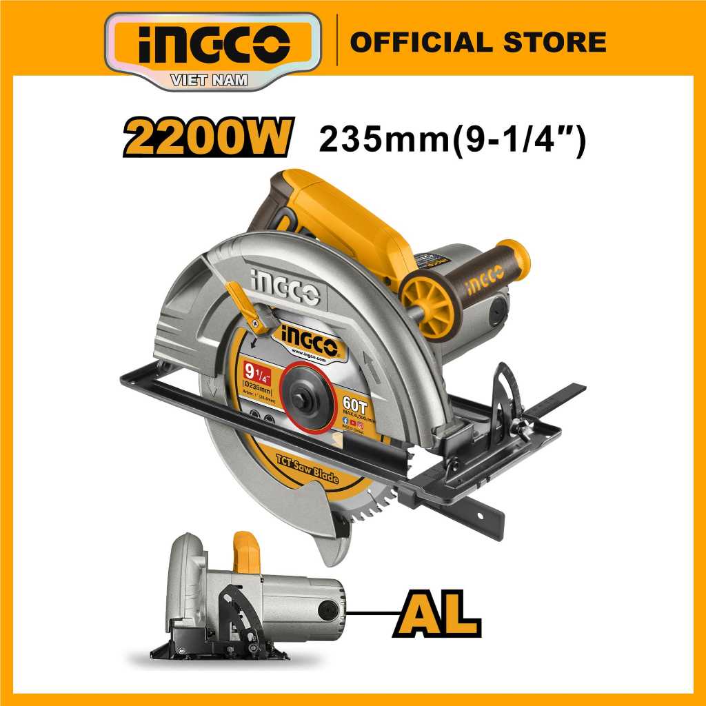 Máy cưa đĩa tròn cầm tay INGCO CS2358 2200W kèm 1 lưỡi cưa TCT 60T lưỡi ...