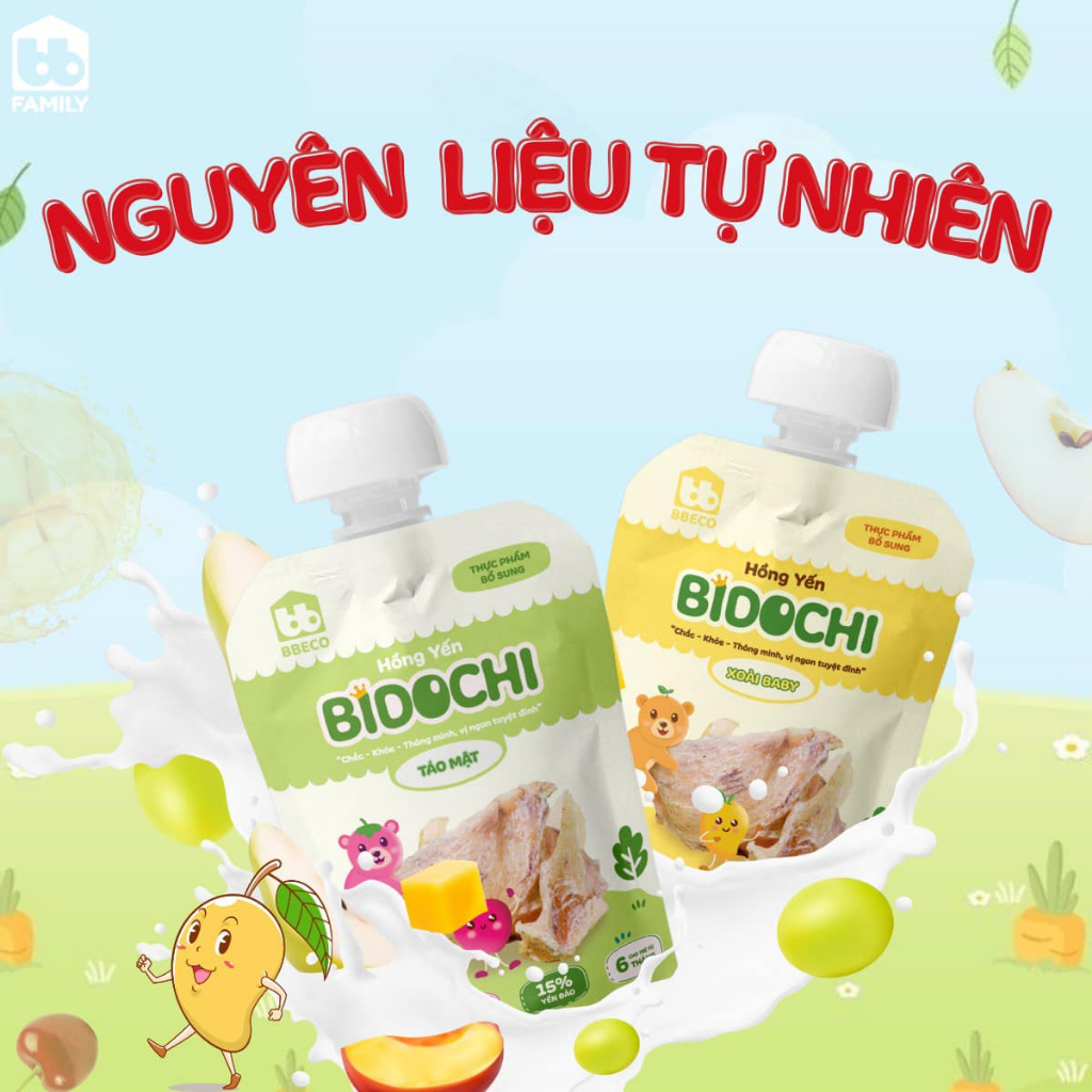 Hồng yến BIDOCHI dạng túi, yến chưng cho bé cùng nước cốt hoa quả giúp ...