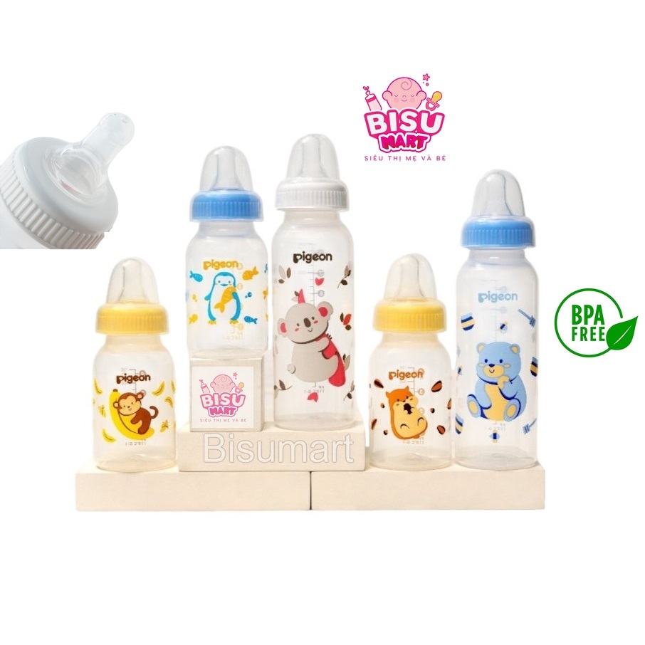 Bình sữa Pigeon PP Tiêu chuẩn cho bé Bình sữa cổ hẹp em bé sơ sinh Họa Tiết hình thú 120ml 240ml ...