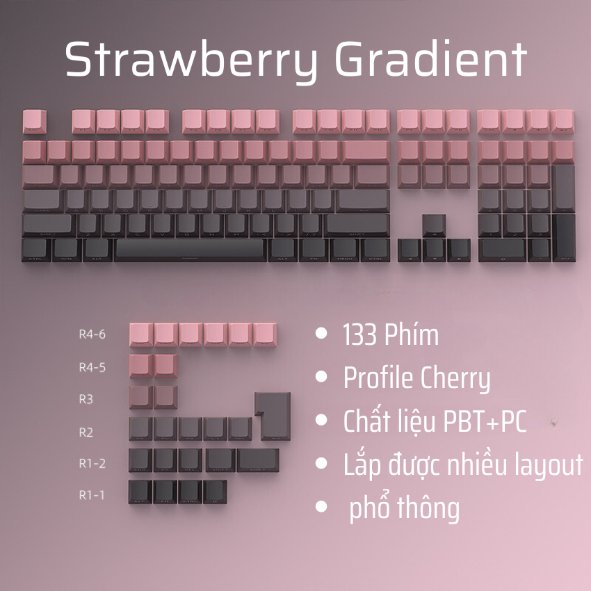 Bộ Keycap Polar Day xuyên led, Gradient, Keycap Ninja Side Print kí tự ...