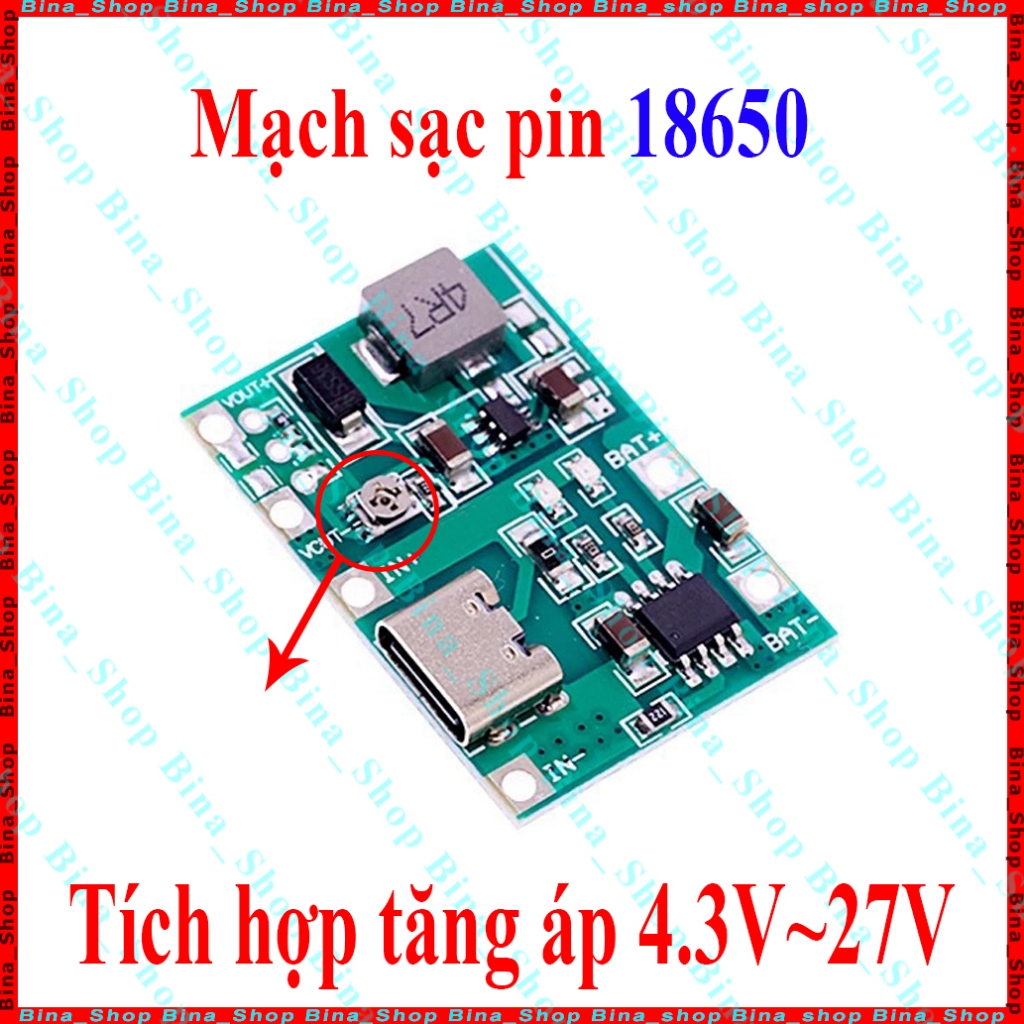 Mạch sạc pin 18650 tích hợp tăng áp từ 3.7V/4.2V lên 27V cổng sạc type ...