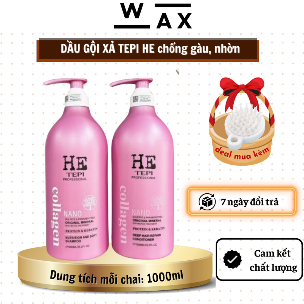 Cặp dầu gội TEPI HE 1000ml chính hãng Dầu gội xả collagen mượt tóc ...