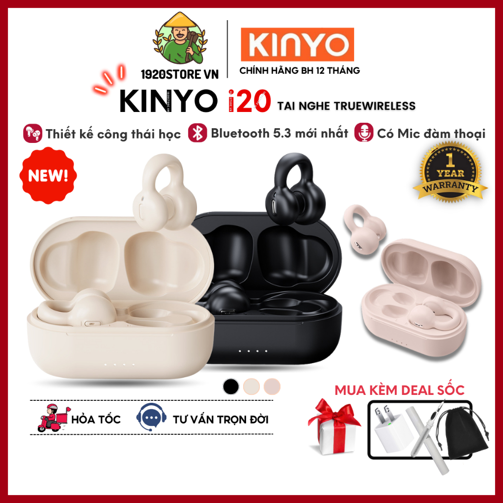 【Hỏa Tốc HCM】Tai Nghe Không Dây Bluetooth Kẹp Vành Tai KINYO i20, Bluetooth 5.3, Đem Lại Cảm ...