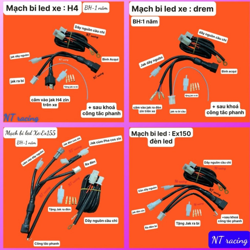 Bộ dây nguồn bi cầu led chân H4 kèm jak ra đèn 4p (bh 12 tháng ...