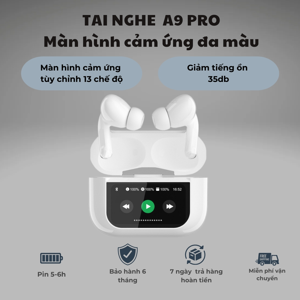 Tai nghe A9 pro ANC/ENC giảm tiếng ồn - Màn hình LCD cảm ứng - Micro tích hợp - Bluetooth 5.3 ...