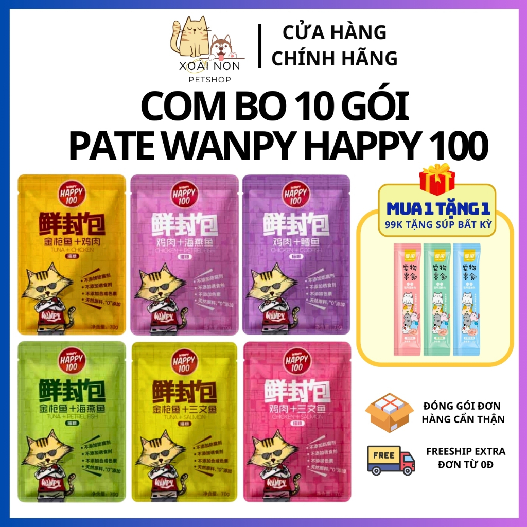 COMBO 10 Gói Pate Wanpy Happy Hoàn Toàn Tự Nhiên Dành Cho Mèo Mọi Lứa ...