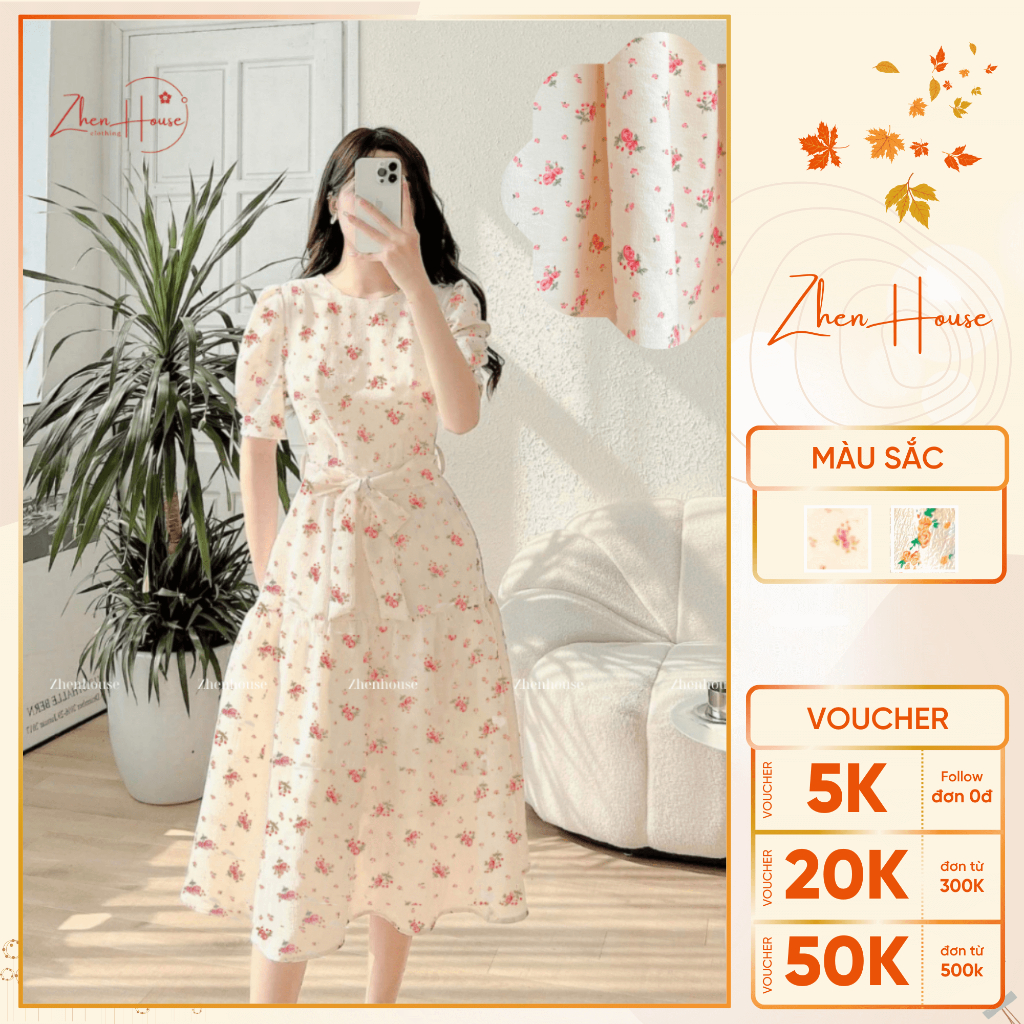 Váy Hoa Nhí - Váy Công Sở Mùa Hè Chất Đũi Xốp Bồng Đẹp Thắt Nơ Tay Đính ...