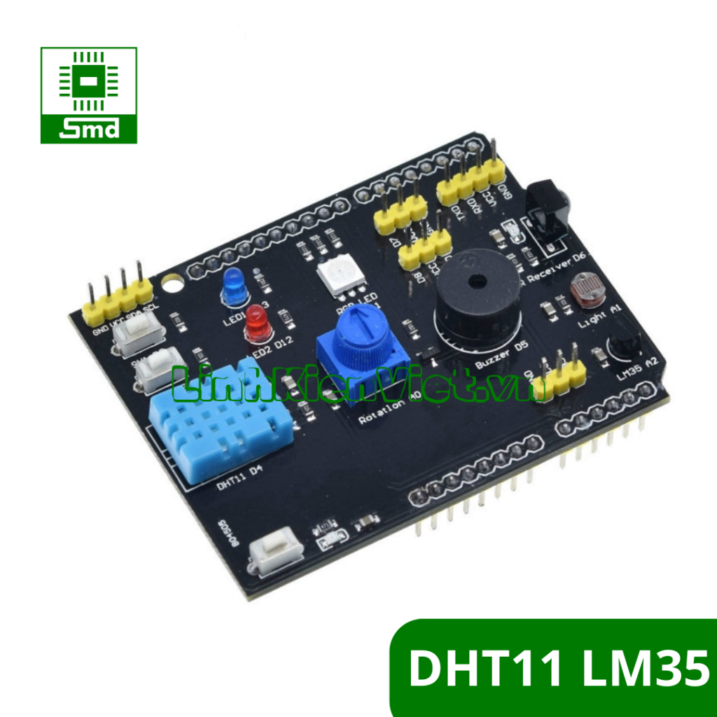 Module Cảm Biến Nhiệt Độ Độ Ẩm DHT11 LM35 Có còi, có Led Arduino Sheld ...