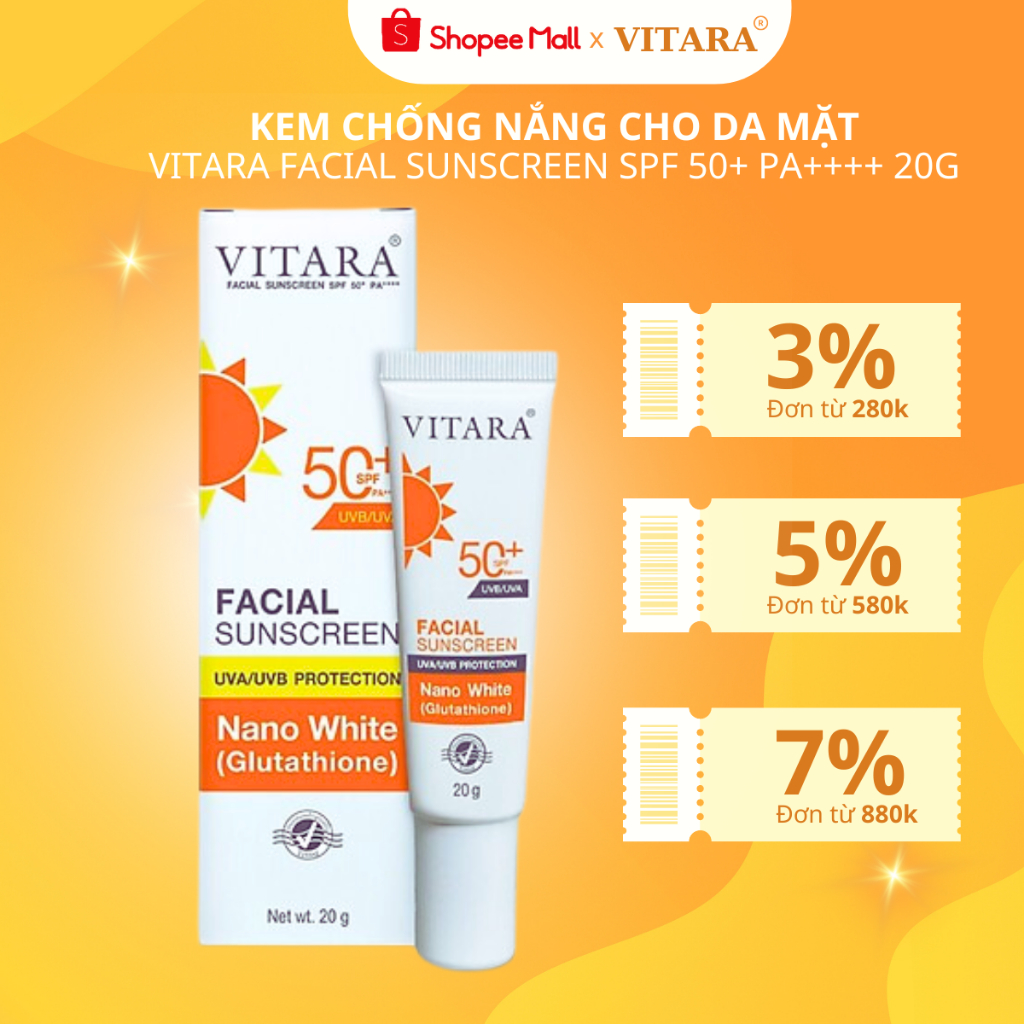 Kem chống nắng Vitara Facial Sunscreen SPF50 PA++ chống nước, làm trắng ...