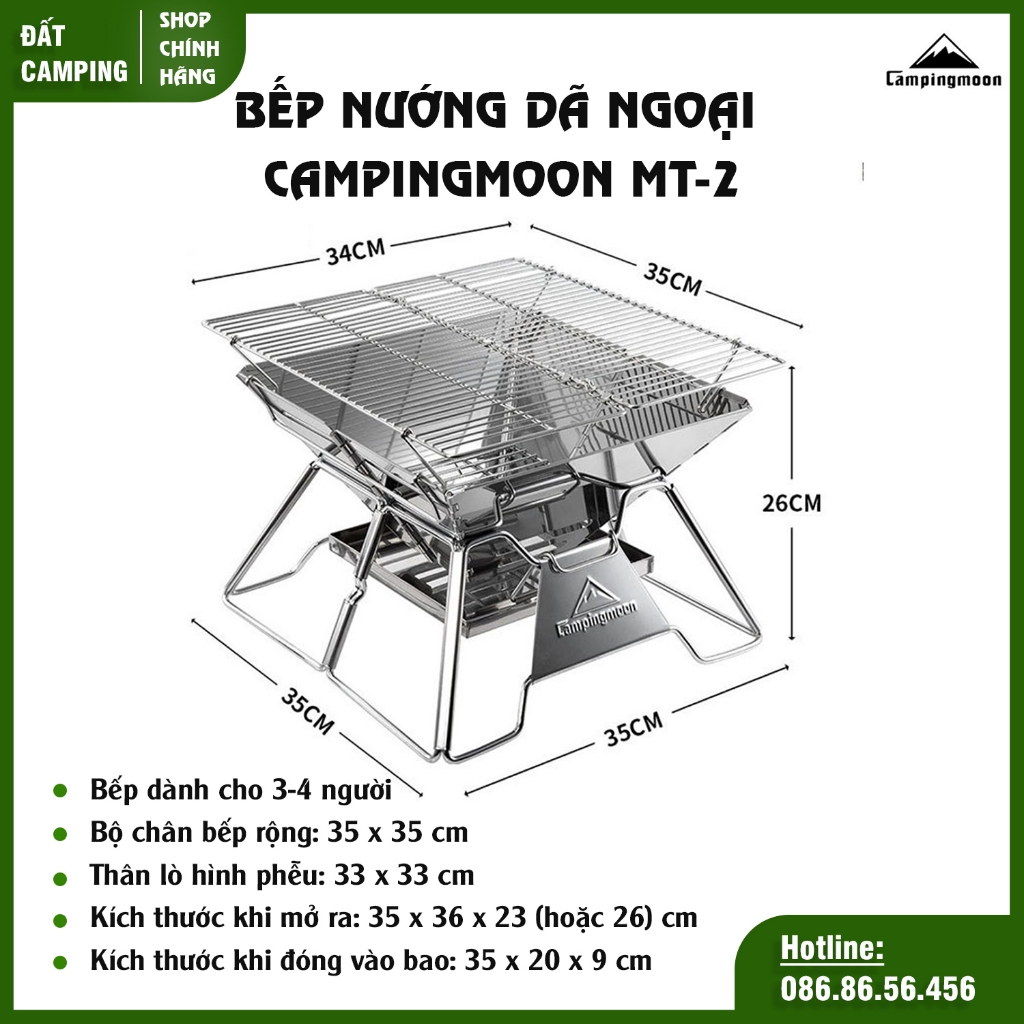 Bếp nướng dã ngoại Campingmoon MT-2 dành chi 3-4 người, bếp nướng than hoa được thiết kế gấp gọn ...