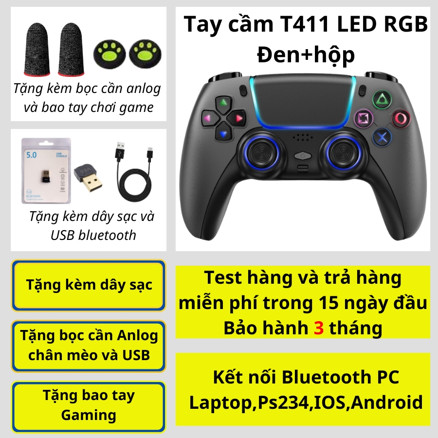 💛 Giá Sốc 💛Tay cầm chơi game T411 form PS5, có Bluetooth pin 1000 mah ...