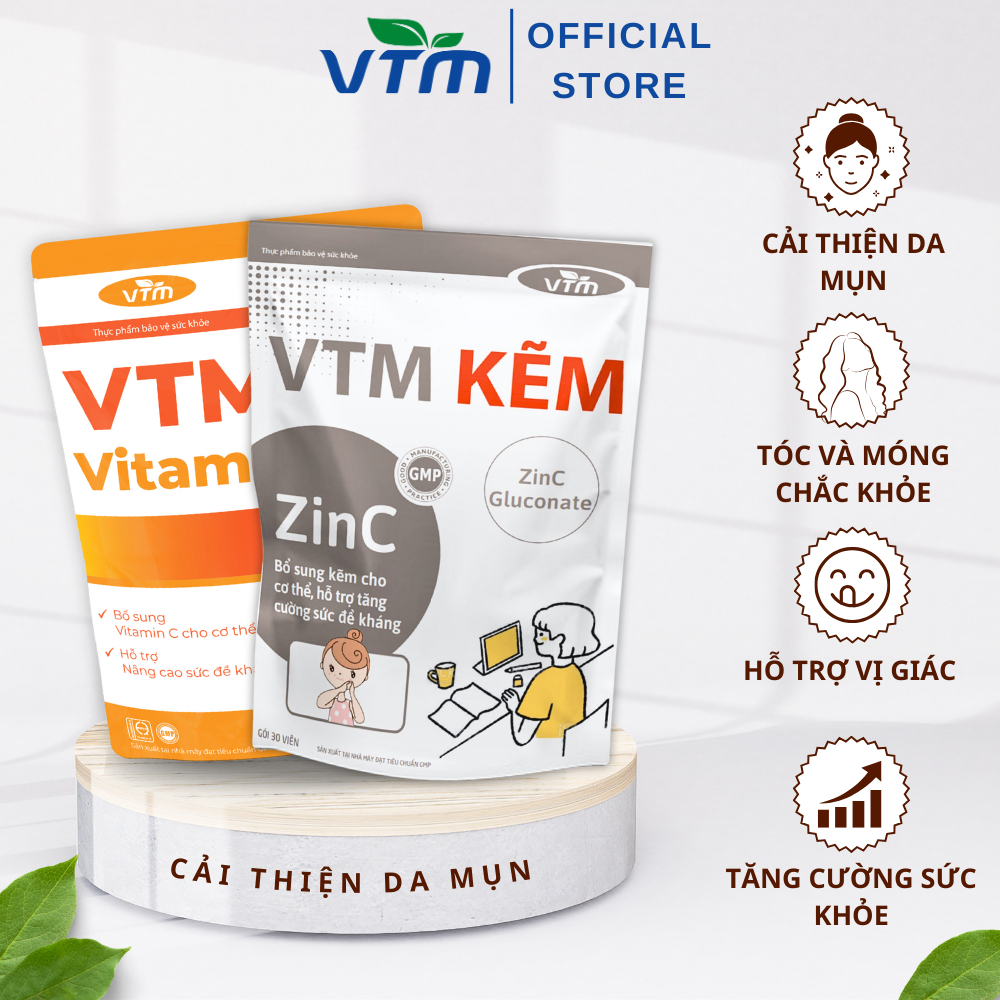 Combo Giảm mụn mờ thâm, Gấp đôi đề kháng VTM Vitamin C và VTM Kẽm - 30 ngày | Shopee Việt Nam
