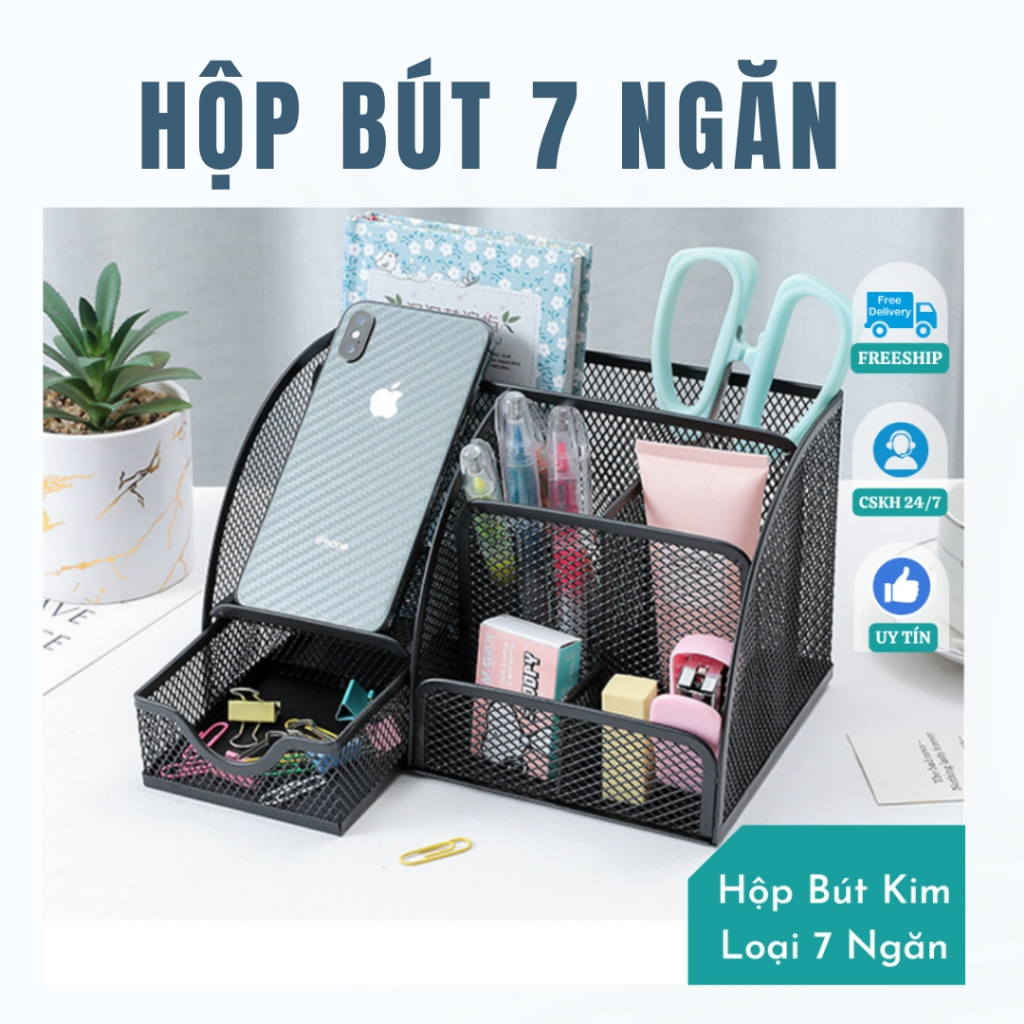 Hộp đựng bút 7 ngăn, kệ đựng bút,giỏ đựng bút, khay cắm bút, ống cắm ...