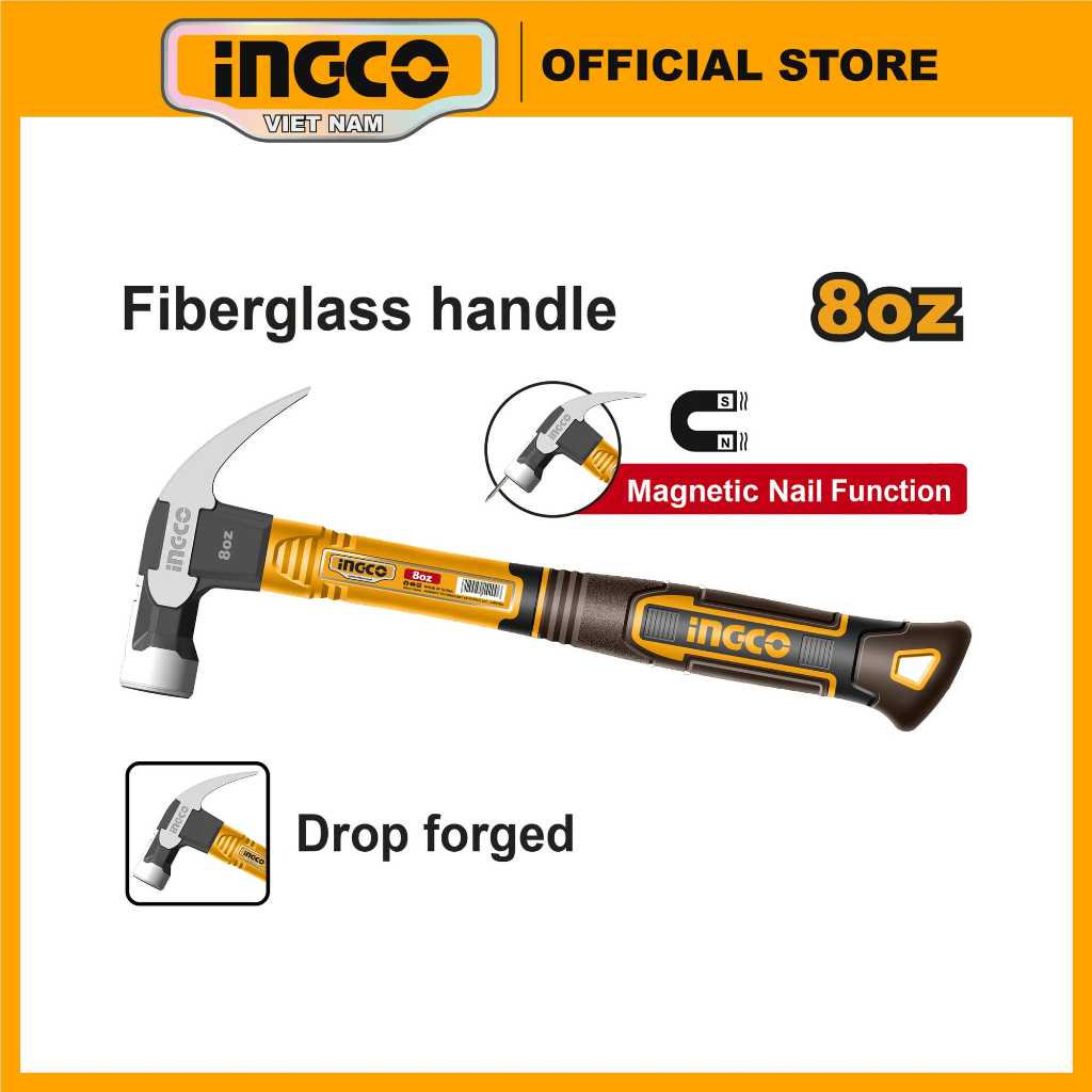 Búa đóng đinh nhổ đinh INGCO HCH81008 thép carbon 220gram, HCH81016 ...