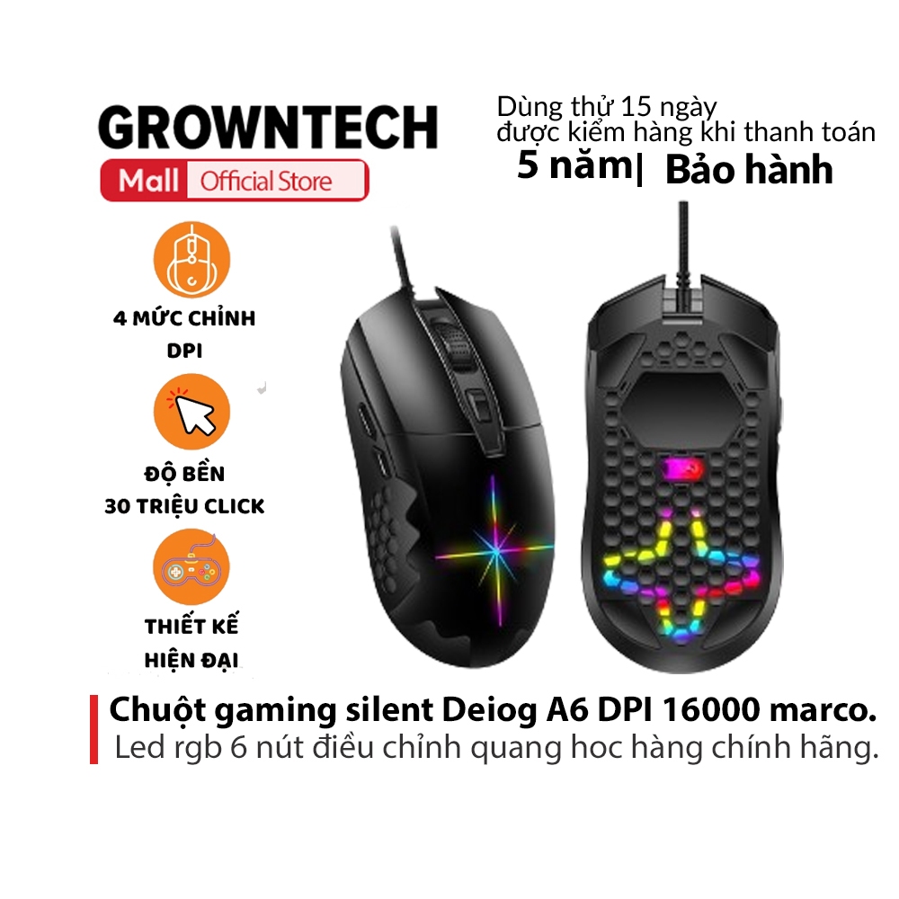 Chuột gaming silent Deiog A6 DPI 16000 app marco led rgb 6 nút điều chỉnh quang học | Shopee ...