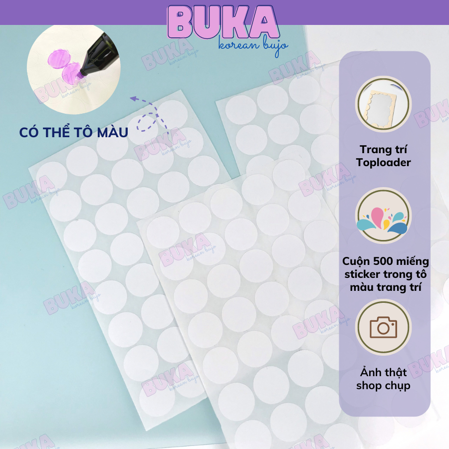 Sticker tròn Buka decor toploader có thể tô màu sticker chấm tròn trang ...