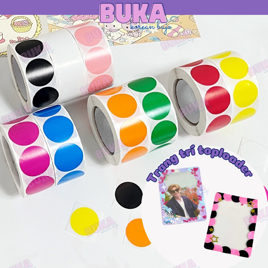 Sticker tròn cuộn 500 miếng dán Buka decor toploader sticker nhiều màu ...