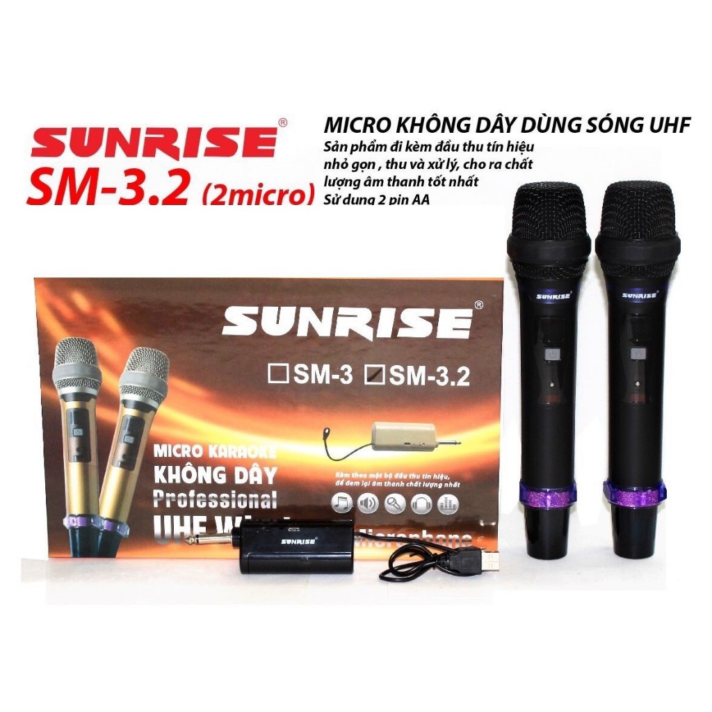 [HCM]Micro Không Dây Sunrise SM-3 (Loại 2 Mic) | Shopee Việt Nam