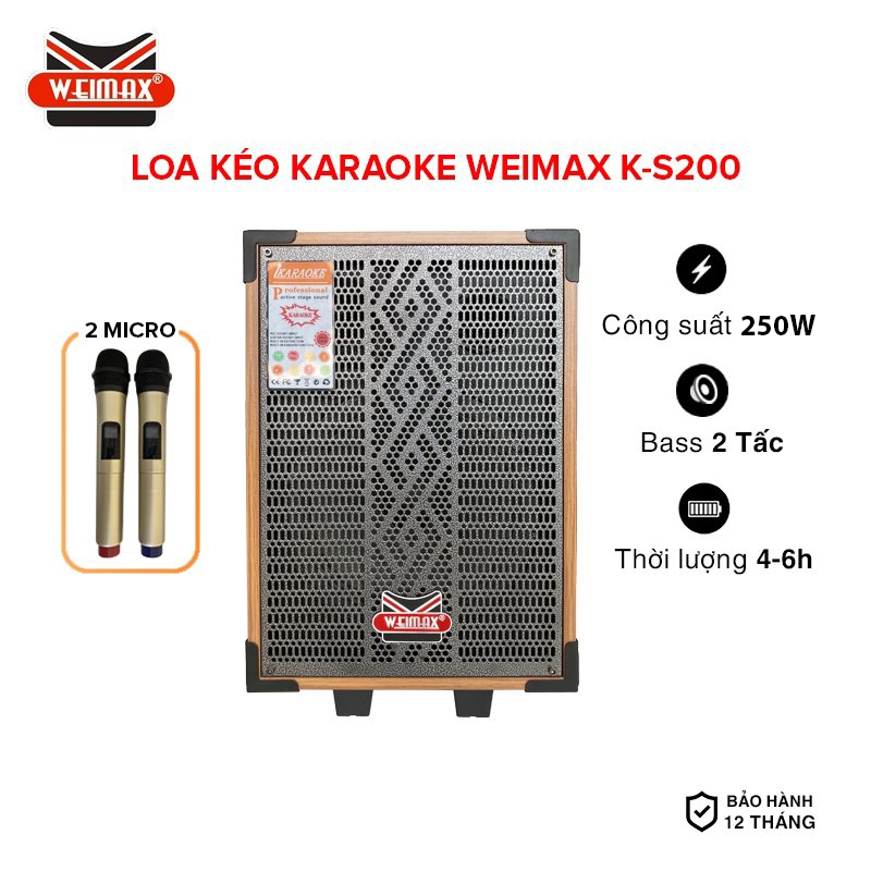 Loa kéo karaoke bluetooth Weimax K-S200 công suất 250W âm thanh Bass mạnh [Bào Hành 12 Tháng ...