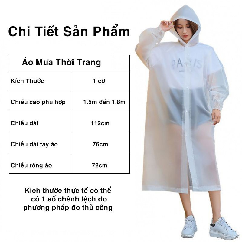 Áo mưa tiện lợi EVA PEVA trong suốt, áo mưa thời trang cài nút áo trước ...