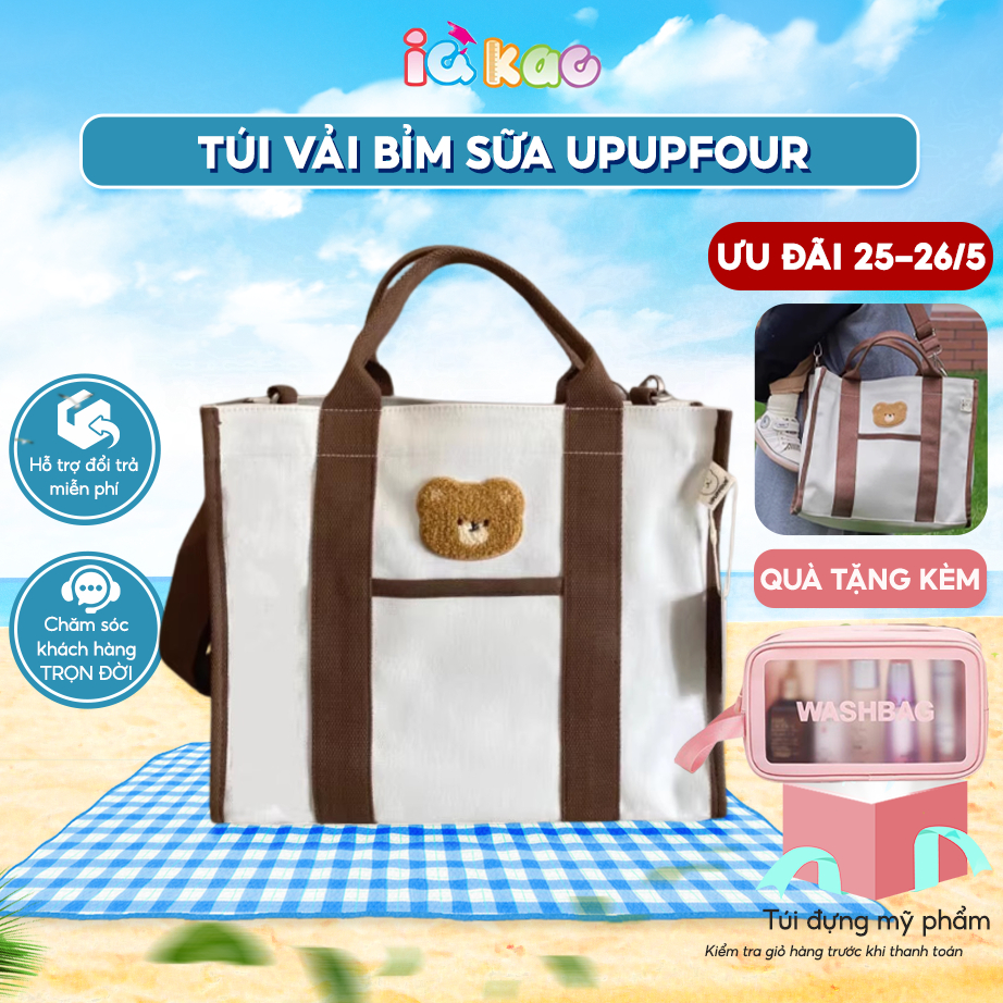 Túi đựng bỉm sữa cho mẹ bé hình chú gấu UPUPFOUR Đa năng Phong cách Hàn Quốc Thời trang IQ Kao ...