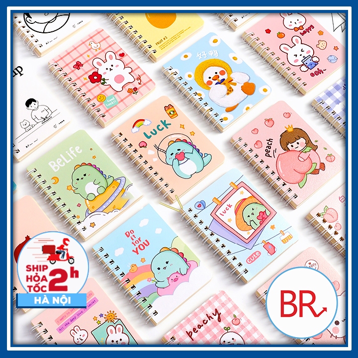 Sổ tay mini ghi chép 80 trang A7 hoạt hình cute nhỏ gọn - Cuốn sổ lò xo ...