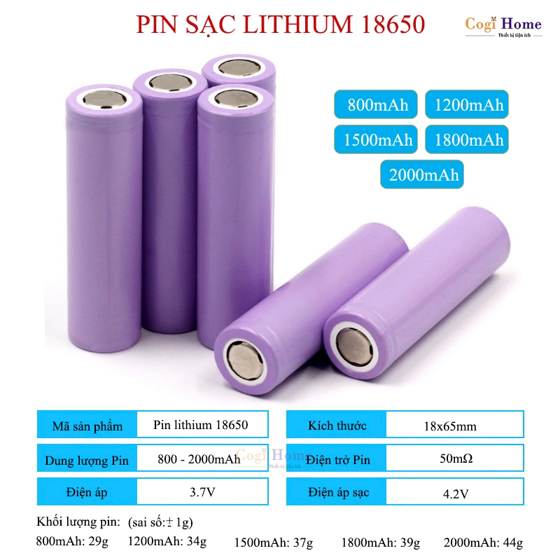 Pin 18650 Pin Sạc Lithium 3.7V 1200mAh 2000mAh Đầu Bằng Dung Lượng Cao ...