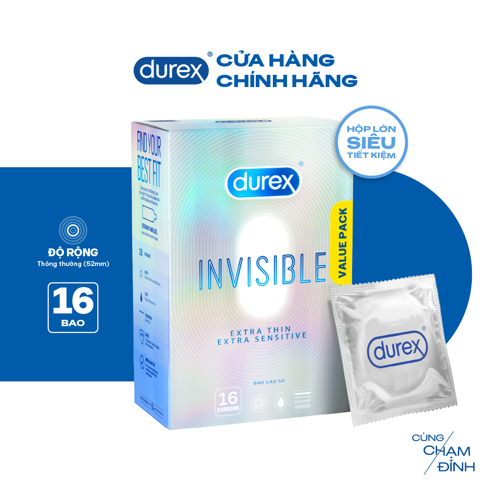 [LS] Bao Cao Su Durex Invisible Siêu Mỏng, Size 52 mm, Hộp 16 Bao Mới ...