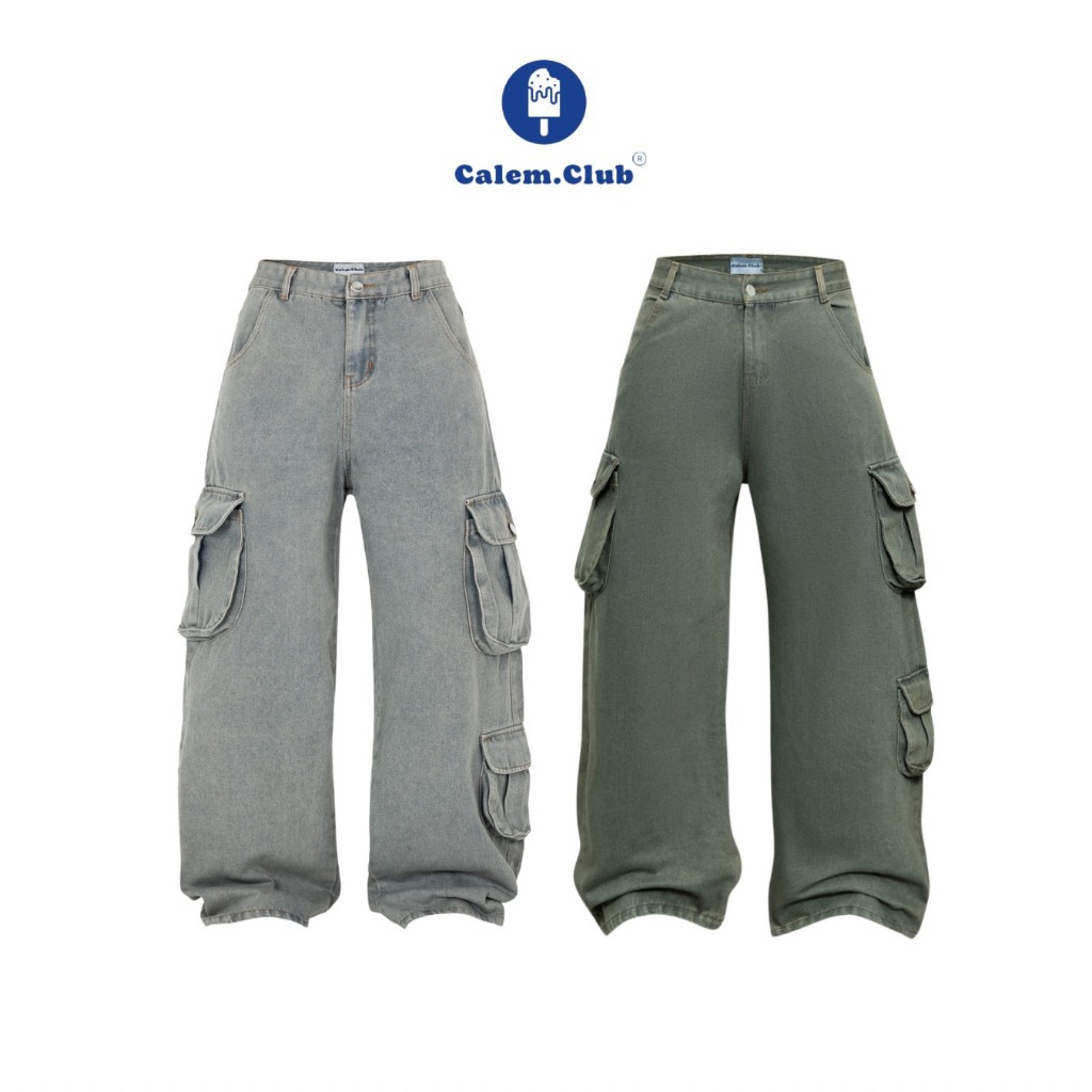 Calem Club - Quần Jeans dài Túi hộp cạp thấp ống rộng form thụng unisex ...