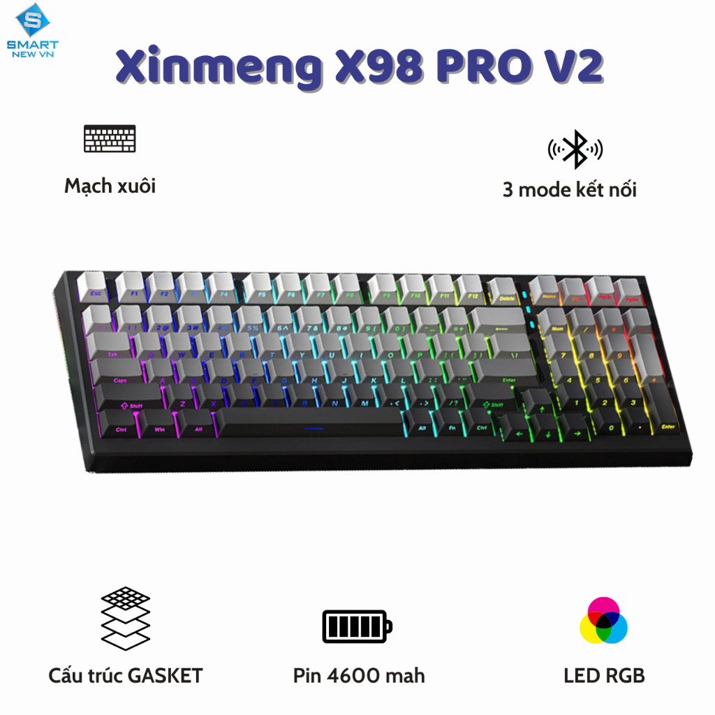 Bàn Phím Cơ Xinmeng X98 Pro Full Size Không Dây Bluetooth Led RGB ...
