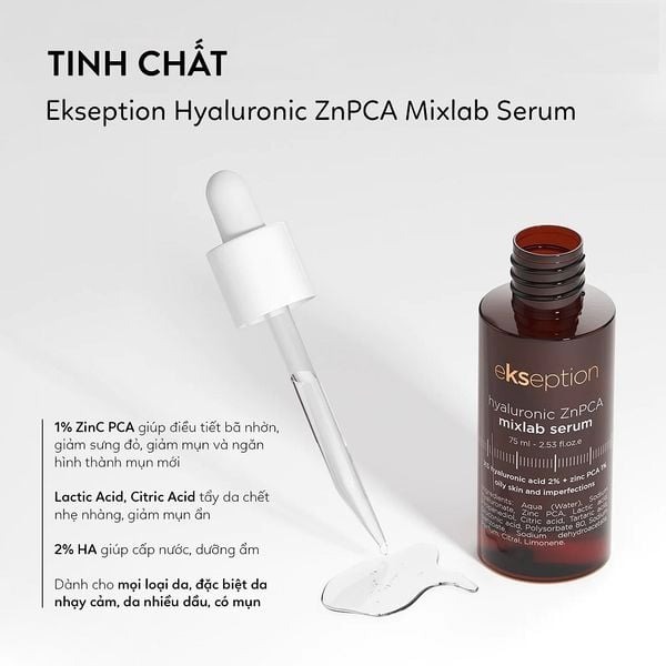 Serum Kẽm Ekseption Hyaluronic ZnPCA Dưỡng Ẩm Ngăn Ngừa Mụn, Kiềm Soát ...
