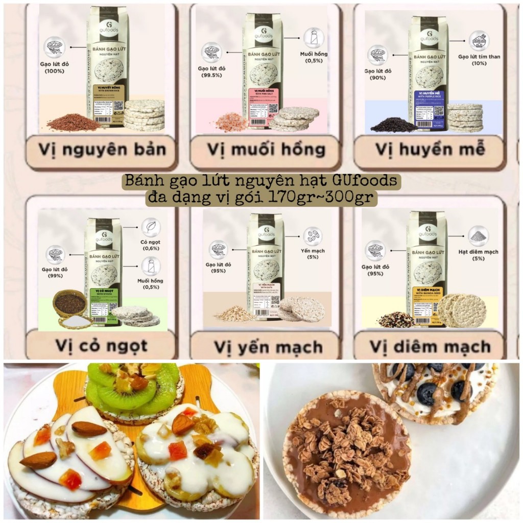 GUfoods Bánh gạo lứt nguyên hạt ăn kiêng eatclean nhiều vị (huyền mễ ...