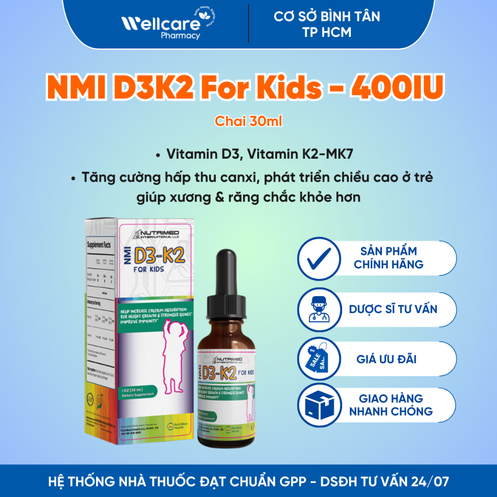 NMI D3K2 For Kids [Chính hãng] - Chai 30ml bổ sung Vitamin D3, K2 hỗ ...