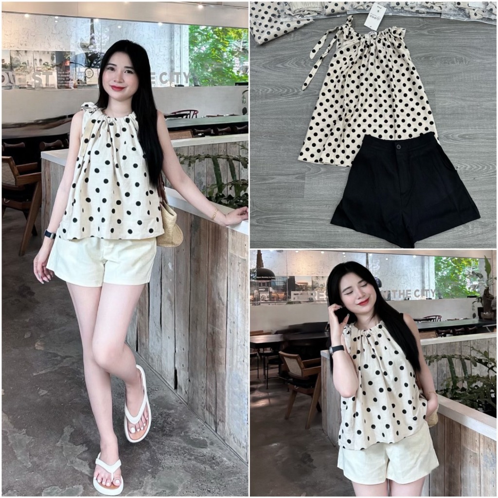 Sét bộ cộc nữ chấm bị, bộ mùa hè đũi lien, quần trượt hàn 4 sz smlxl | Shopee Việt Nam