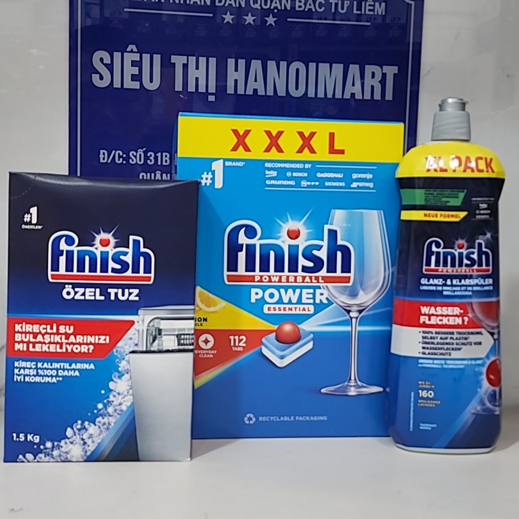 Combo 112 viên Finish All in one + 1.5kg muối rửa bát Finish + Nước làm ...