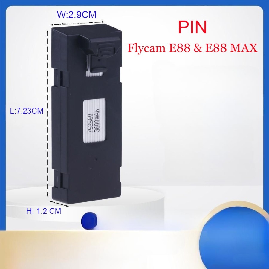 Pin Flycam E88/ E88 MAX dung lượng 1800mAh, 3600mAh và dây sạc 3 chân ...
