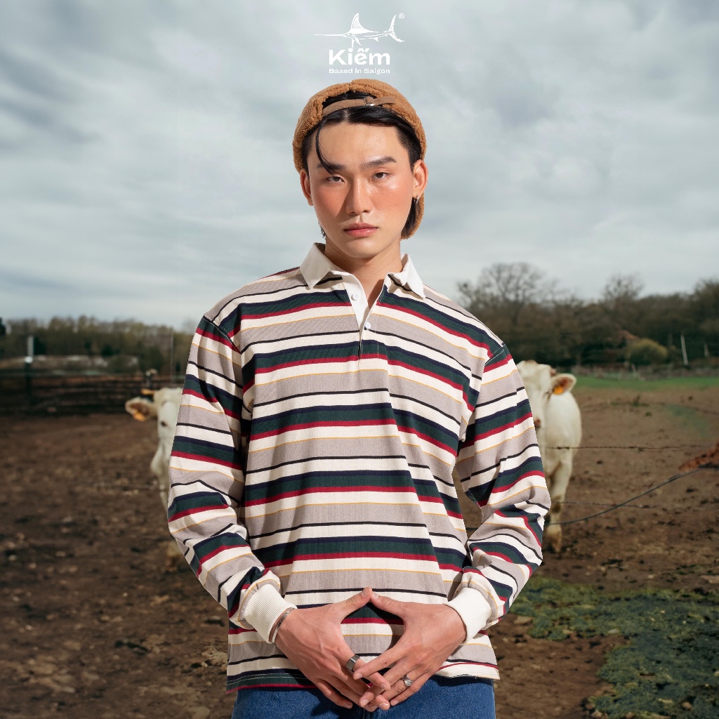 KIẾM LÀ MỐT NEVILLE - áo polo dài tay vải cotton sọc xám | Shopee Việt Nam