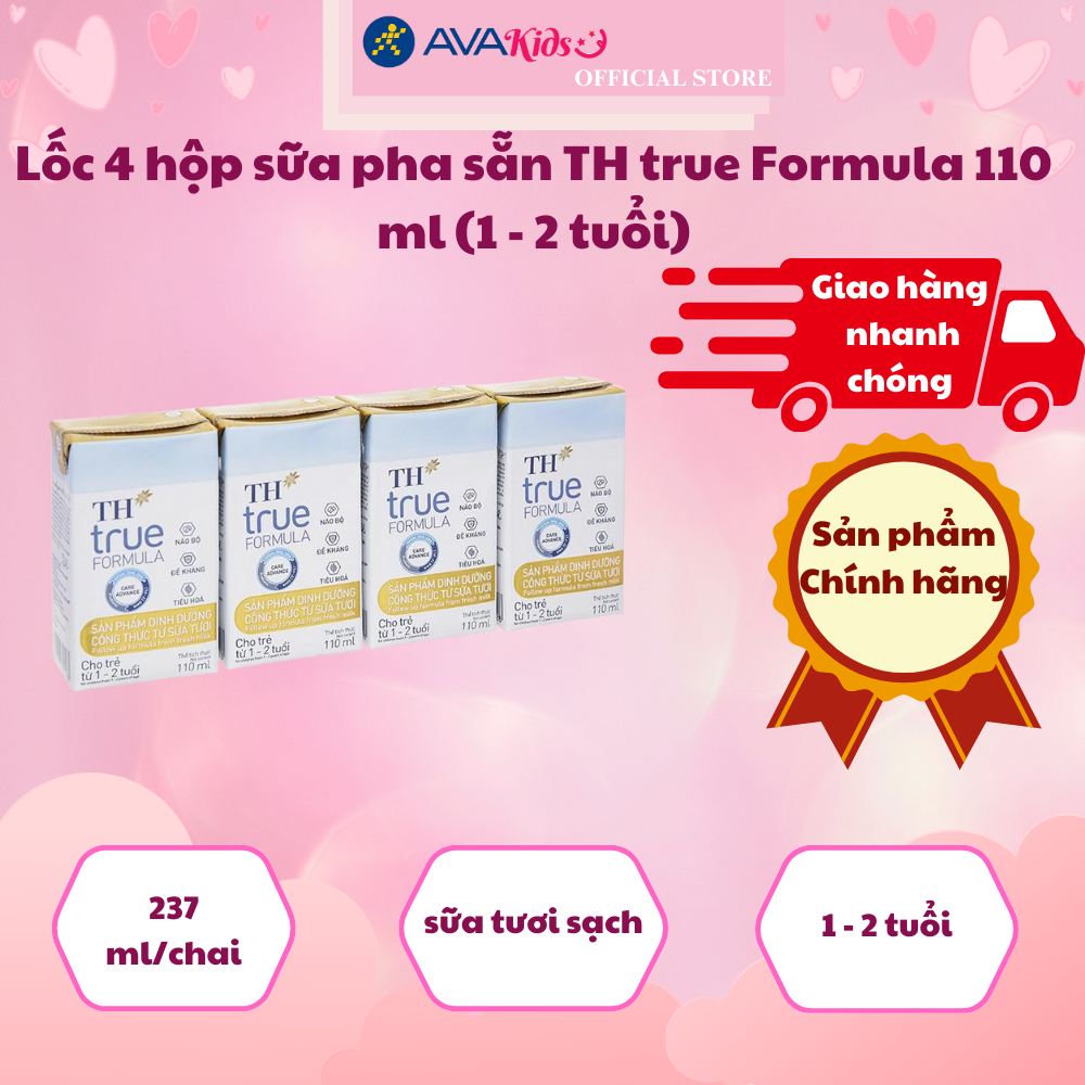 Lốc 4 hộp sữa pha sẵn TH true Formula 110 ml (1 - 2 tuổi) | Shopee Việt Nam