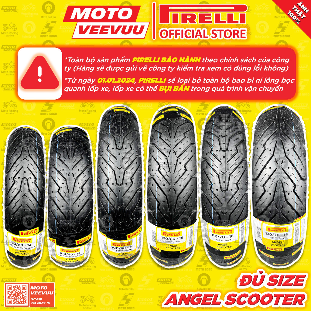 [MTVV] Vỏ lốp xe máy PIRELLI Angel Scooter đủ size xe ga 60 70 80 90 ...