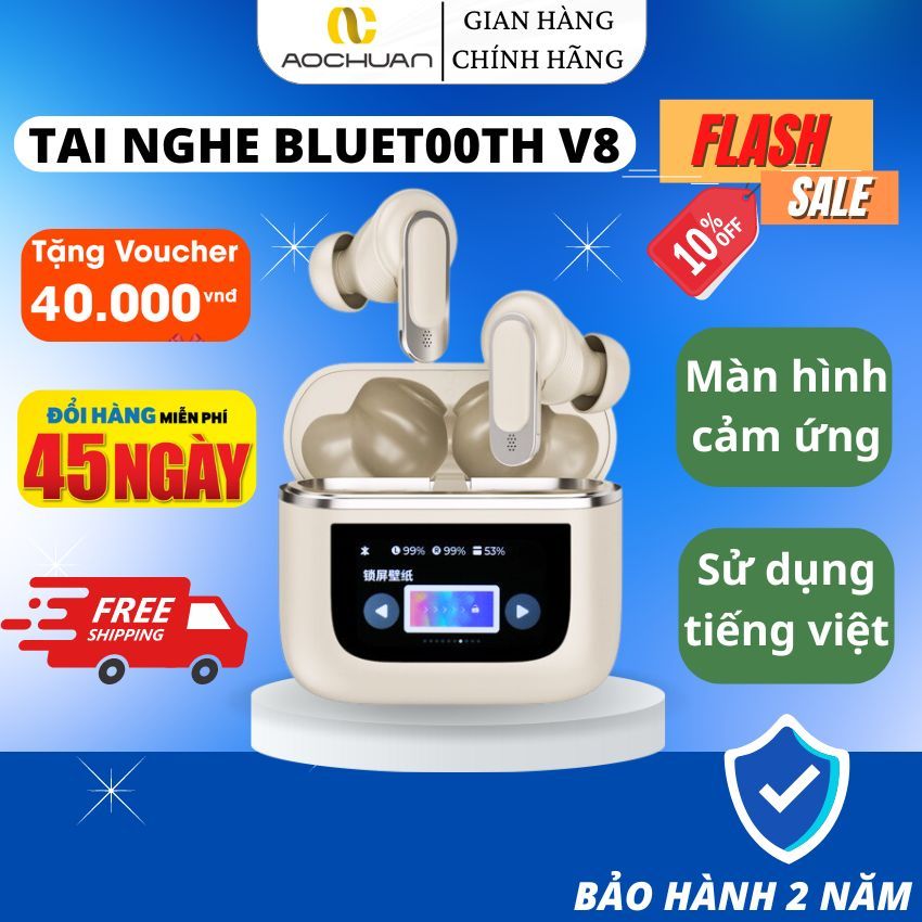 Tai nghe bluetooth V8 không dây, Tai nghe đeo tai màn hình cảm ứng chống ồn chủ động ANC có ...