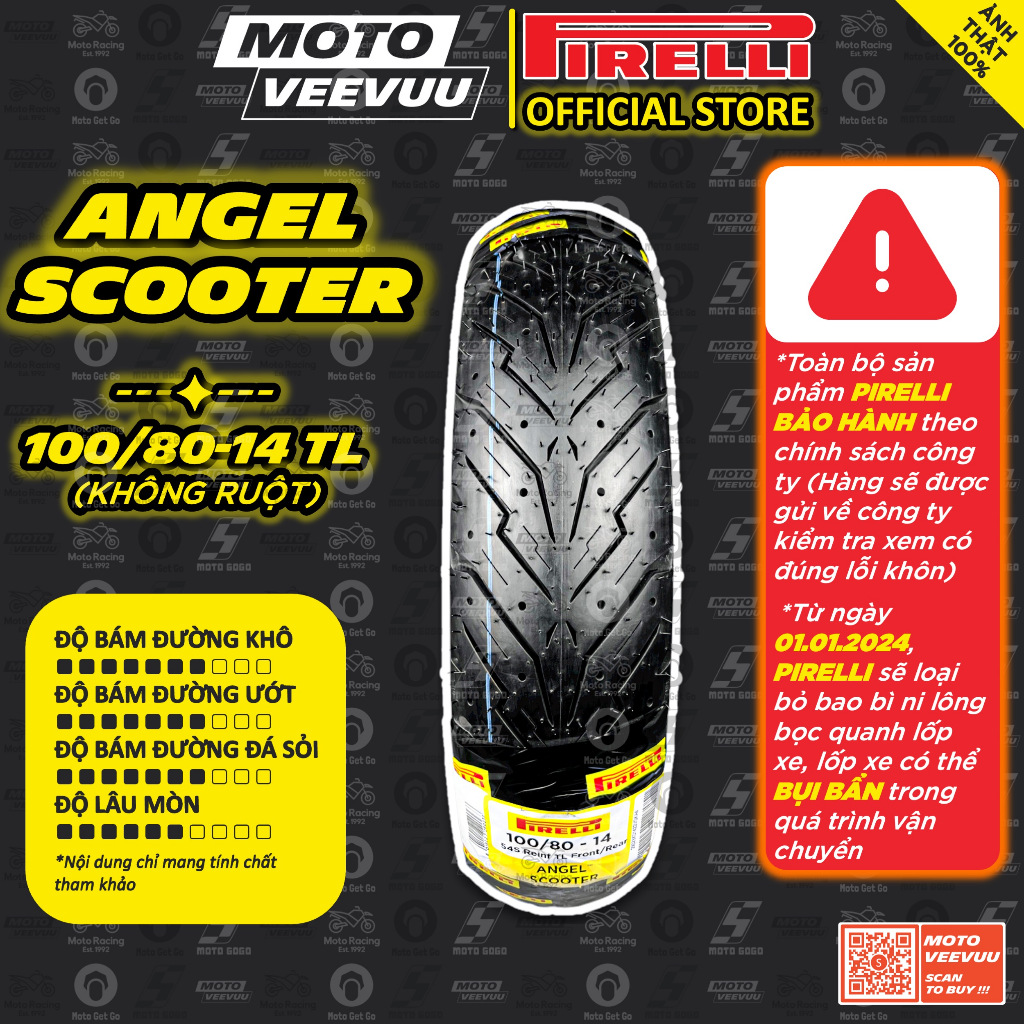 [MTVV] Vỏ lốp xe máy PIRELLI 100/80-14 TL Angel Scooter | Shopee Việt Nam
